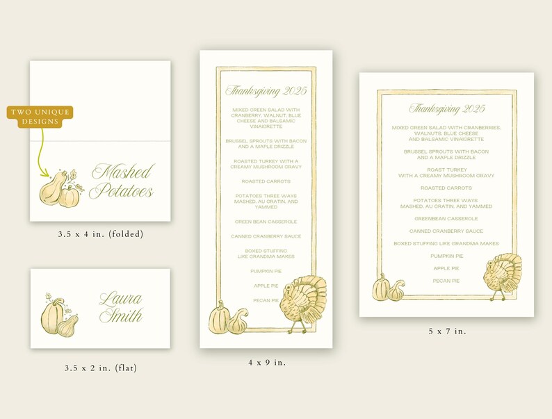 Fall Themed Menu & Place Card, Autumn, Thanksgiving Dinner ...