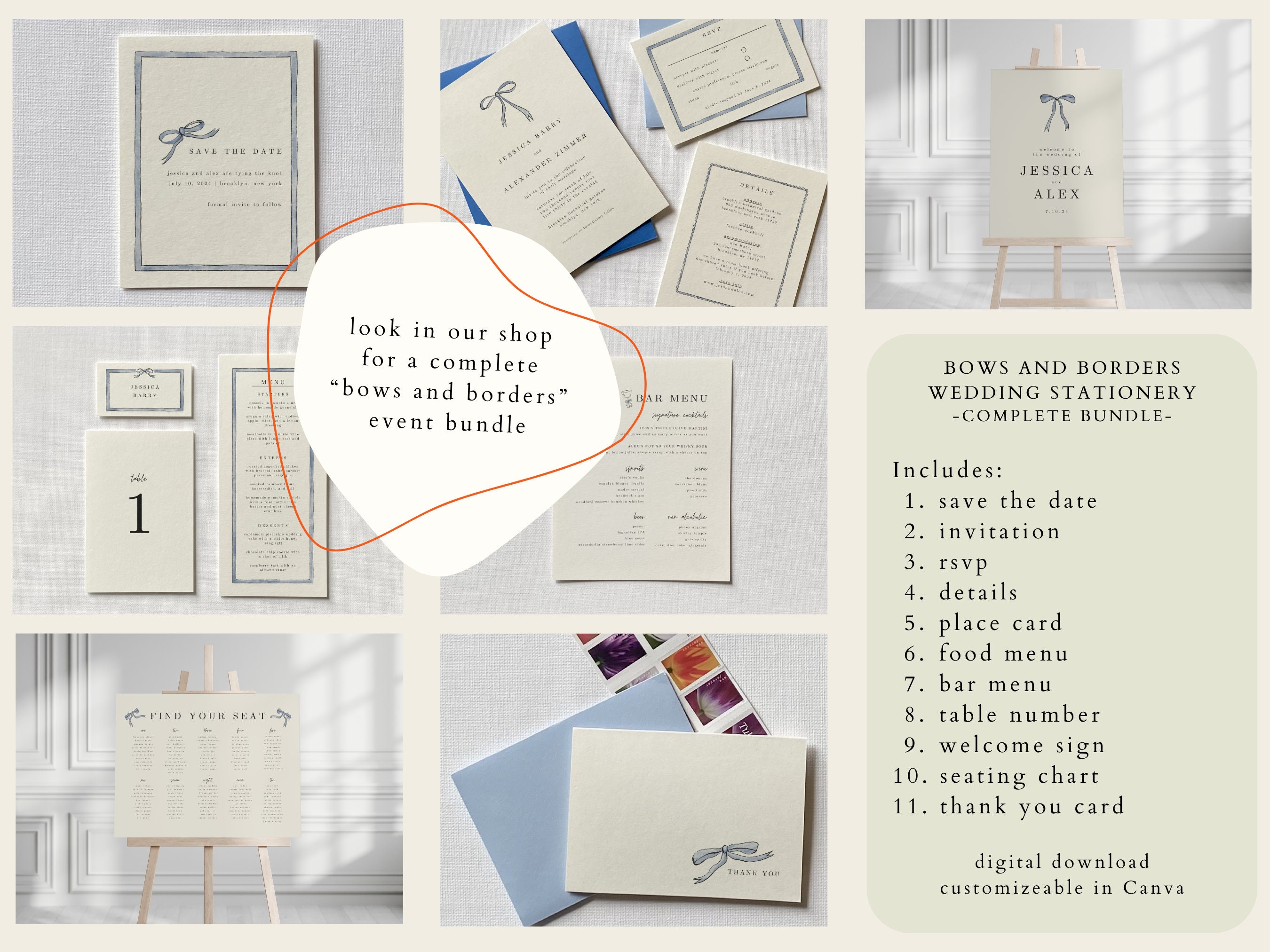 Bows and Borders Save the Date, Invitation, Cute Trendy Hand Drawn ...
