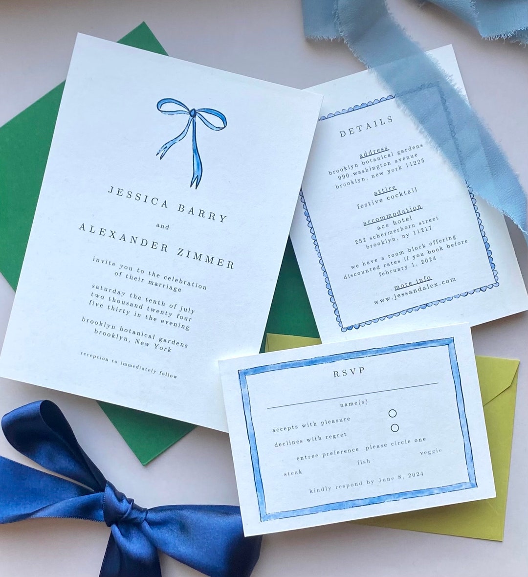 Bows and Borders Wedding Invitation Stationery Template, Hand Drawn ...