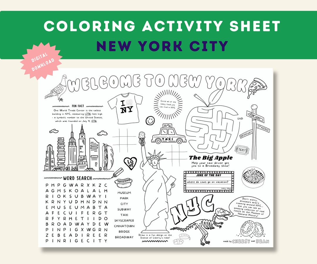 New York City Activity Sheet for Kids, NYC Coloring Placemat, New York ...