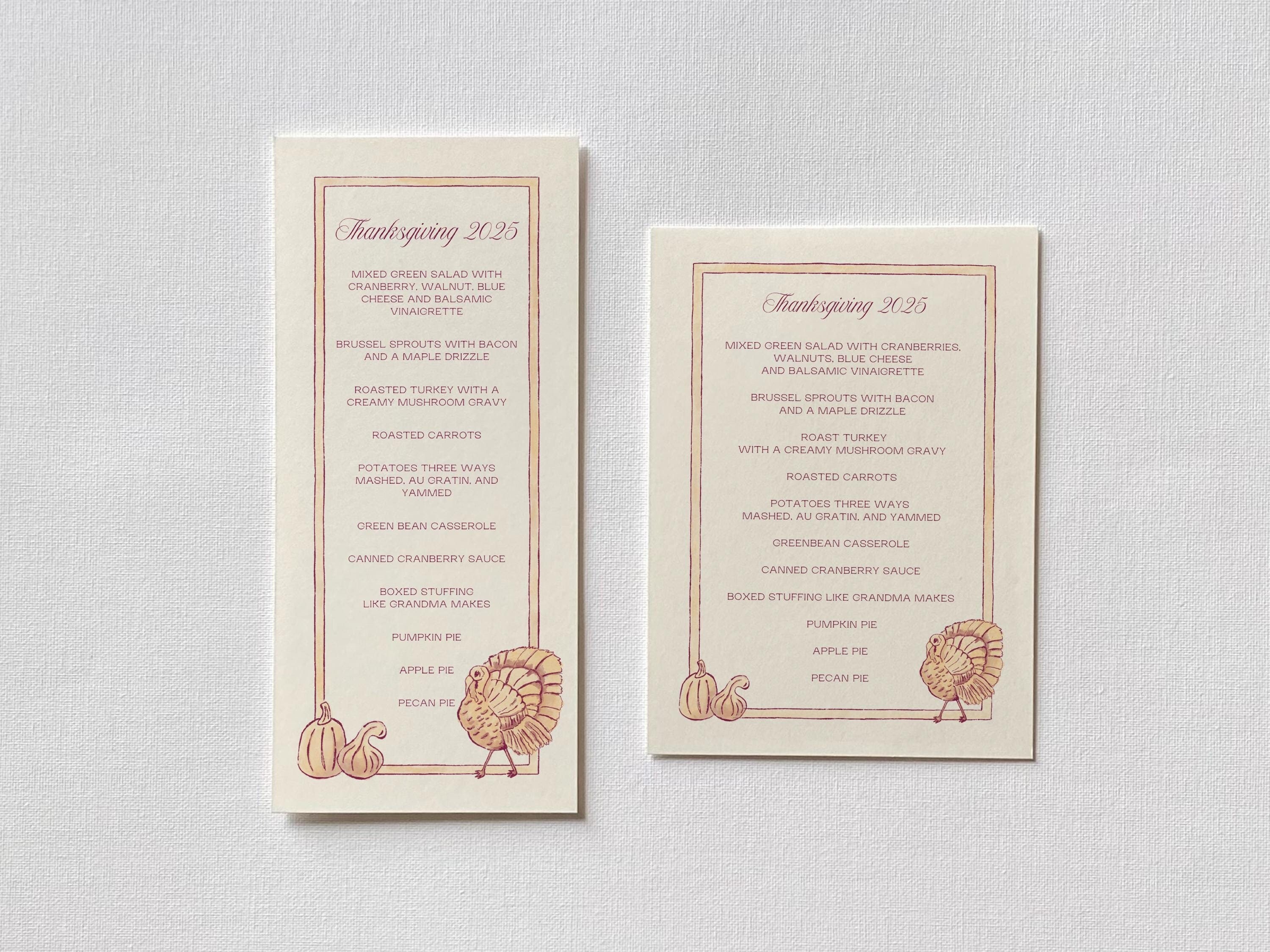 Fall Themed Menu & Place Card, Autumn, Thanksgiving Dinner ...