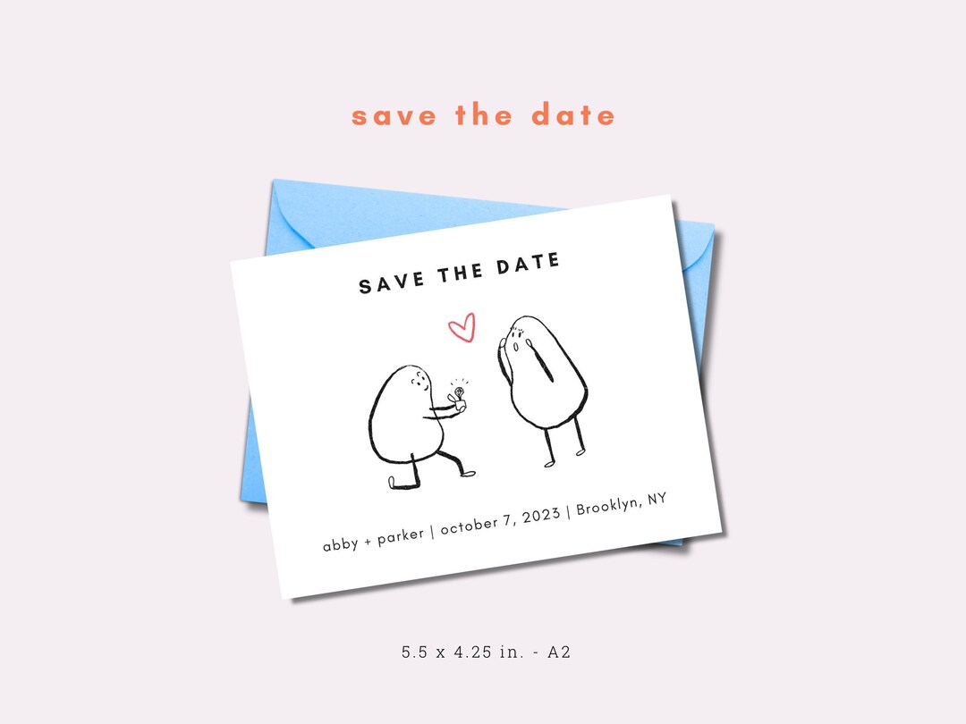 Silly Save the Date Hand Drawn Characters Proposing Modern - Etsy