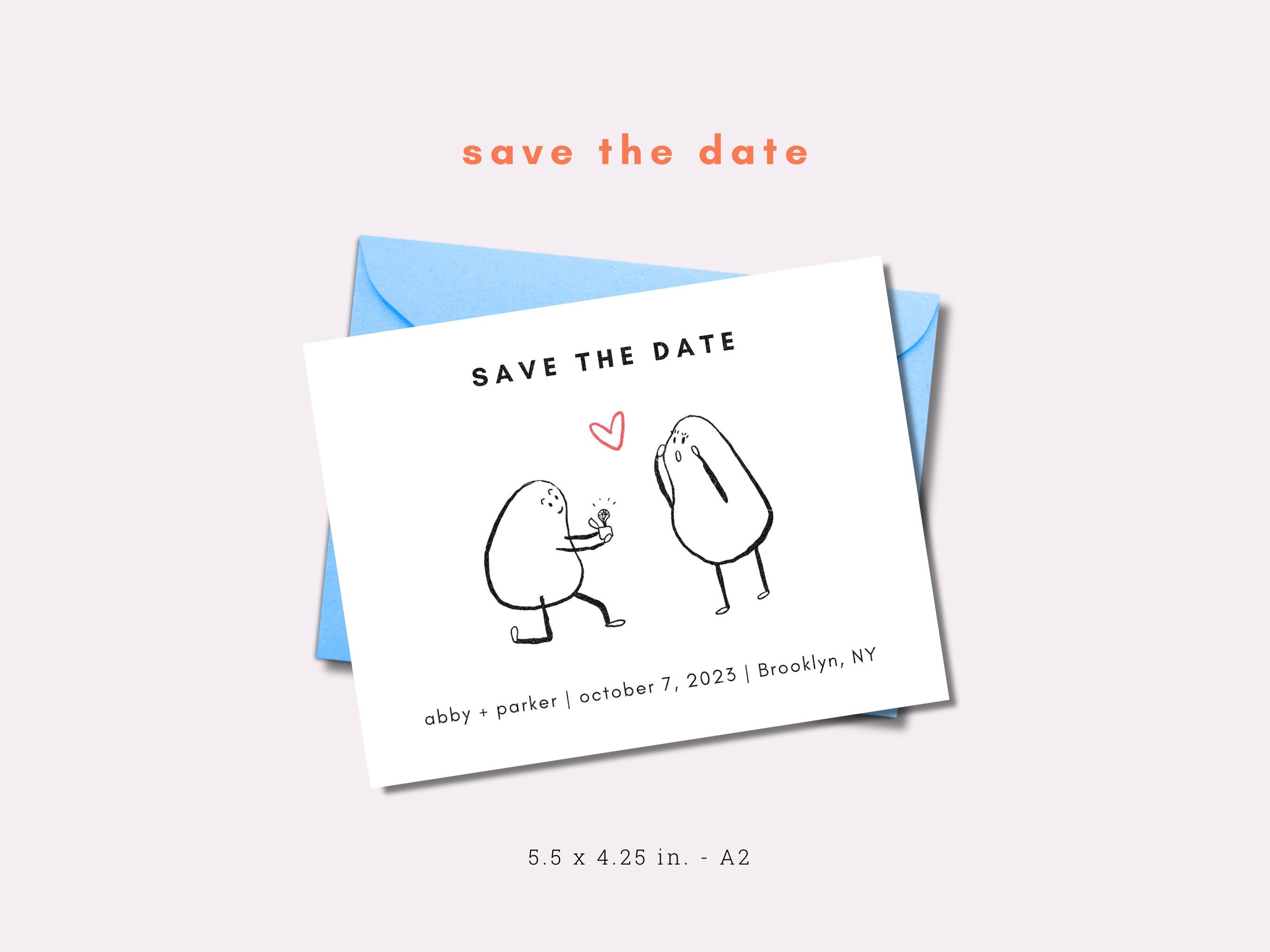 Silly Save the Date, Hand Drawn Characters Proposing, Modern, Quirky ...