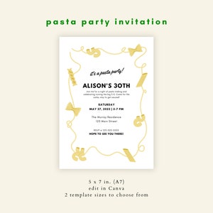 Customizable Pasta Party Invites, Printable Pasta Theme Invitations ...
