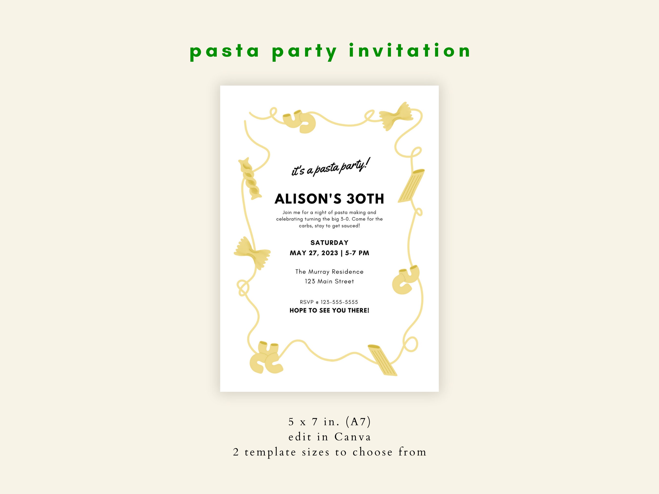Customizable Pasta Party Invites, Printable Pasta Theme Invitations ...