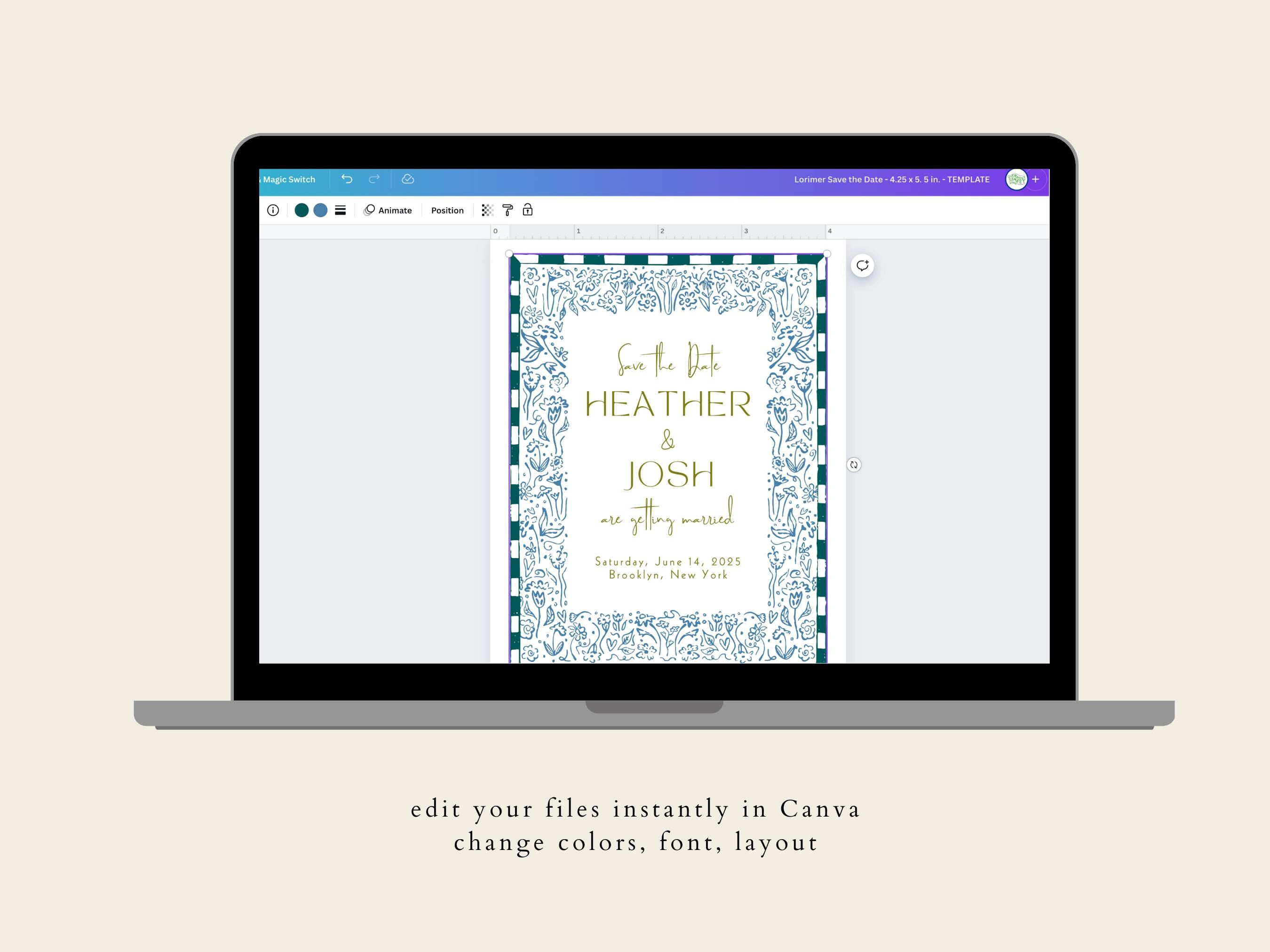 Floral and Checker Border Save the Date, Checker, Flower, Modern ...