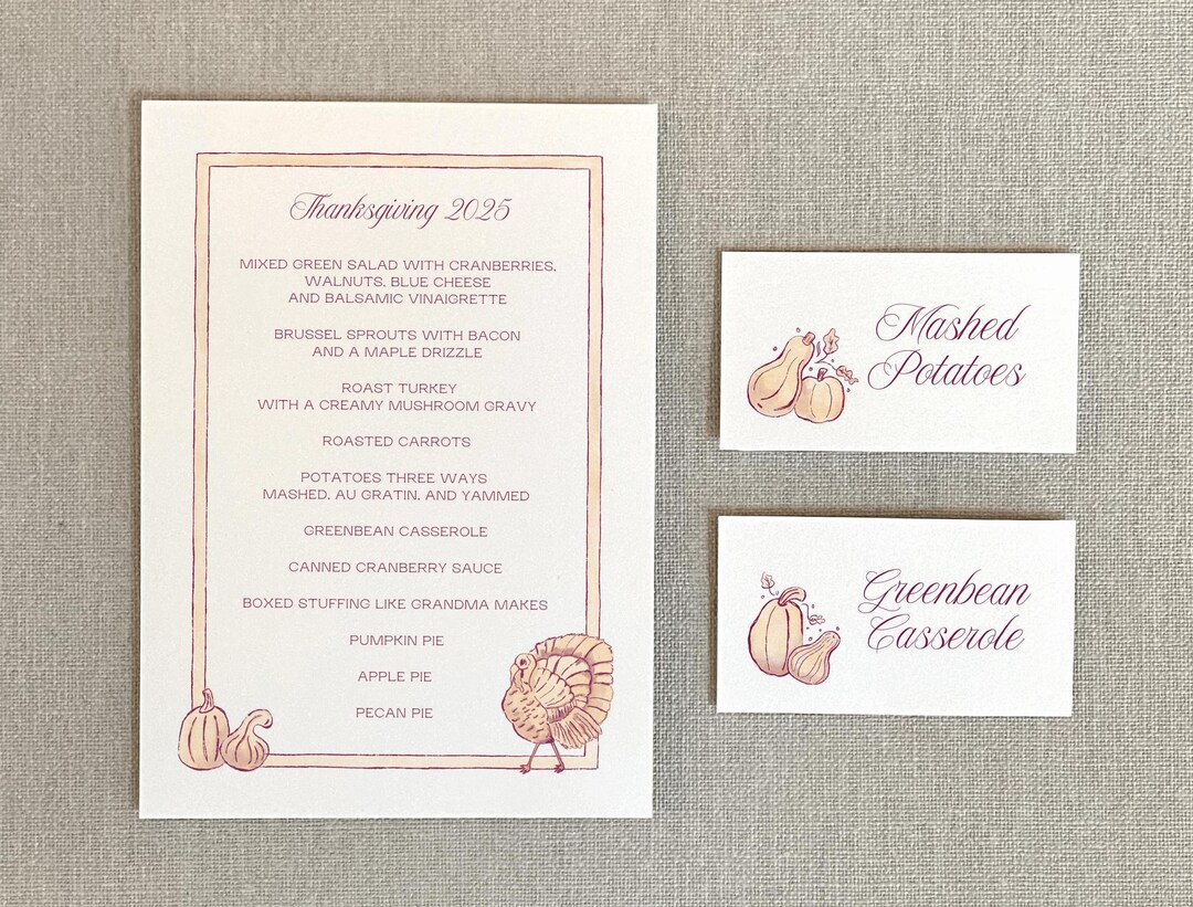 Fall Themed Menu & Place Card, Autumn, Thanksgiving Dinner ...