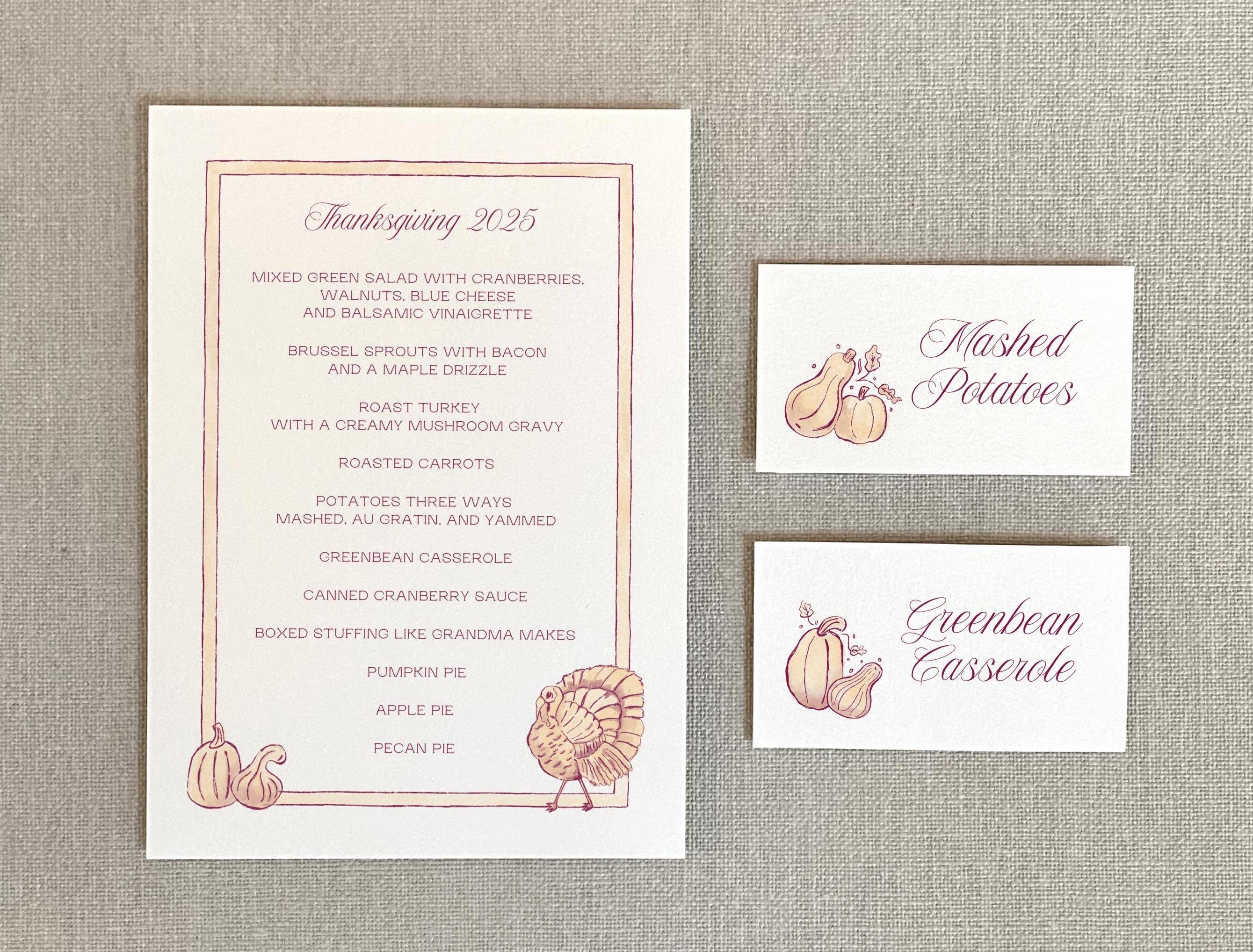 Fall Themed Menu & Place Card, Autumn, Thanksgiving Dinner ...