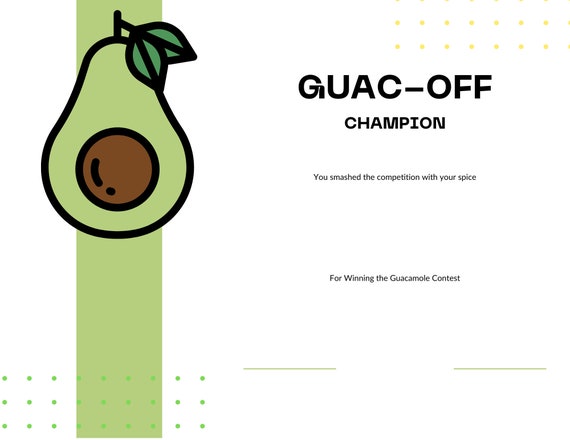 A Printable Guac-off Certificate for Your Annual Guacomole - Etsy