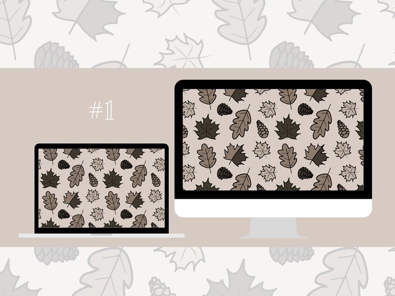 Desktop Wallpaper | Set of 2 | Neutral Leaves | Fall Background - Etsy