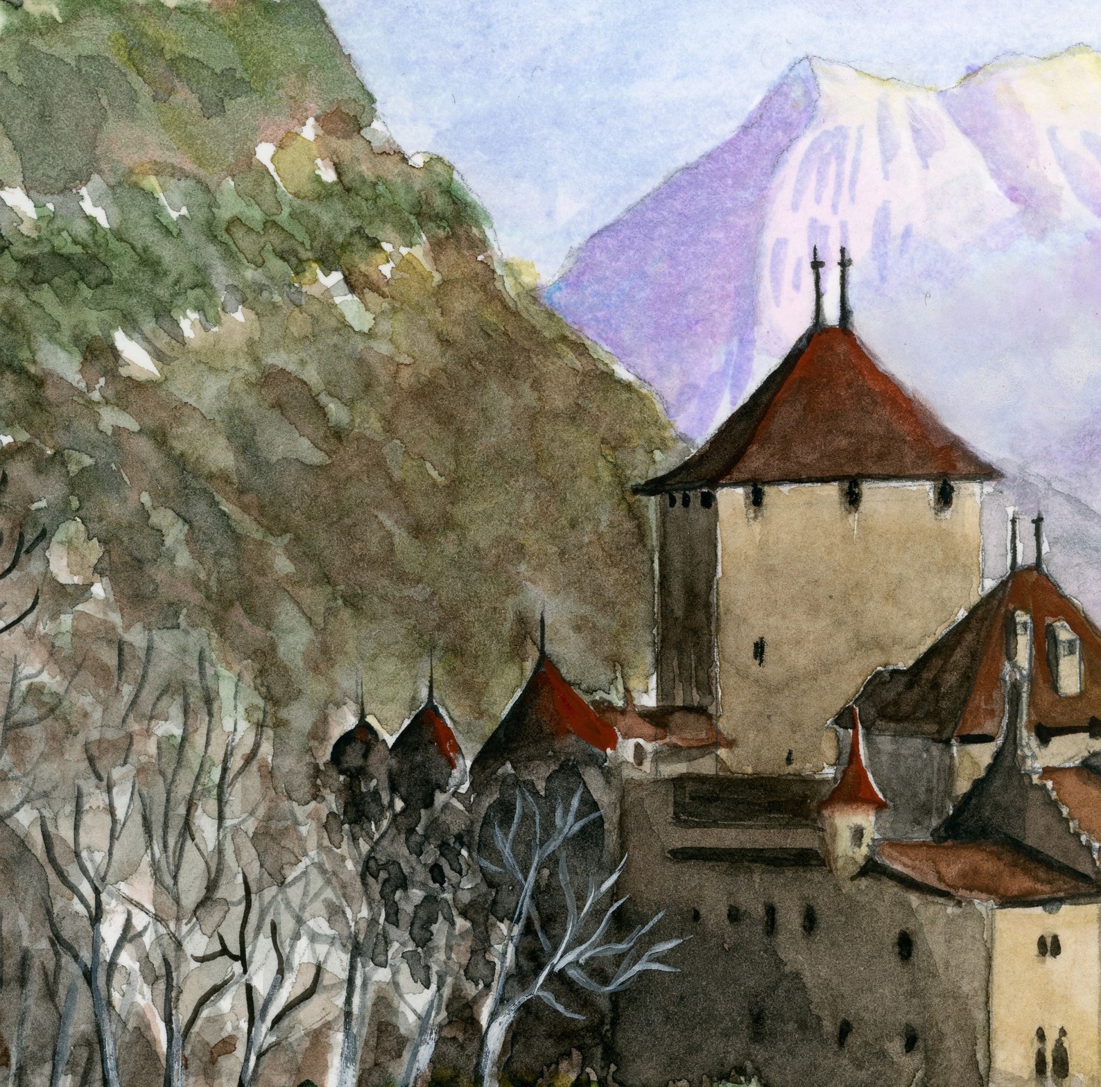 Castle Chillon, Switzerland During the Day. Original Watercolor ...