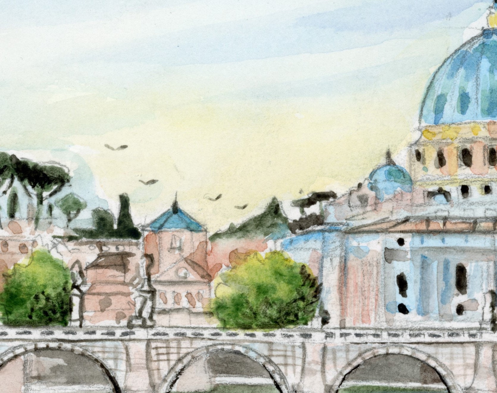 Original Watercolor Painting of Rome,italy (during the Day) - Etsy