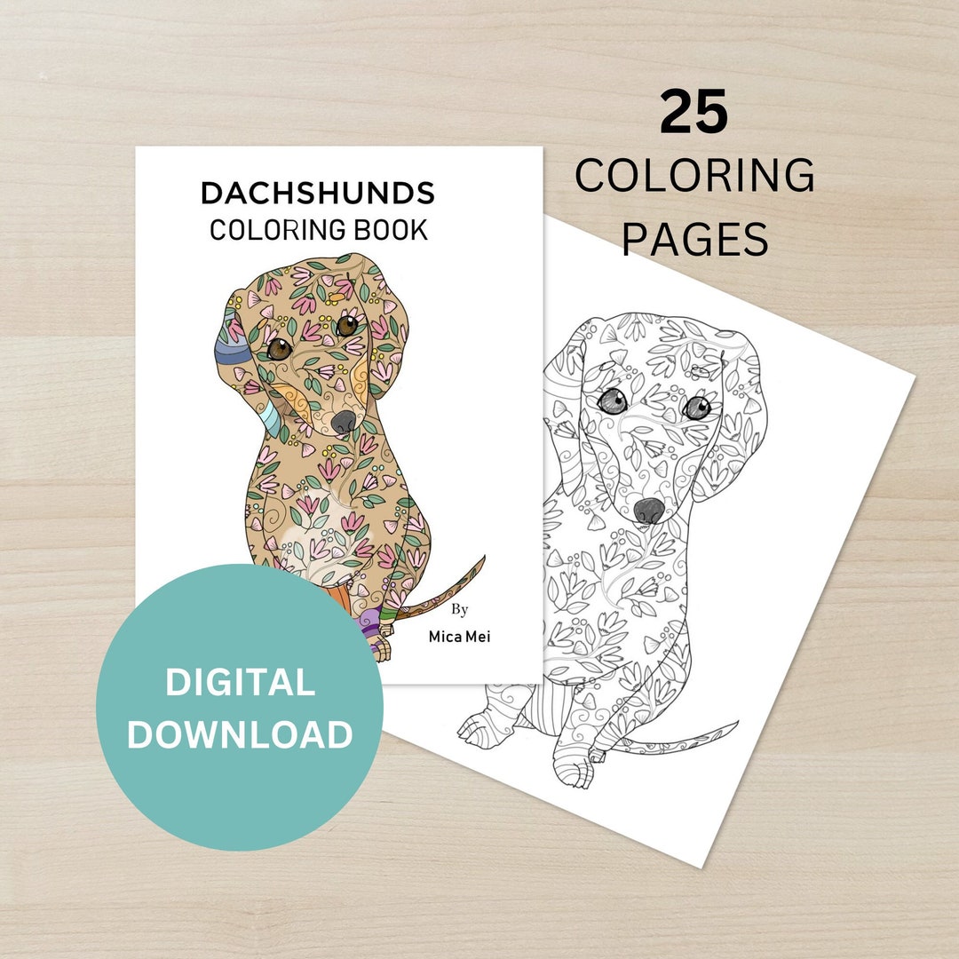 Dachshunds, Printable Coloring Pages for Adults, Printable Instant ...