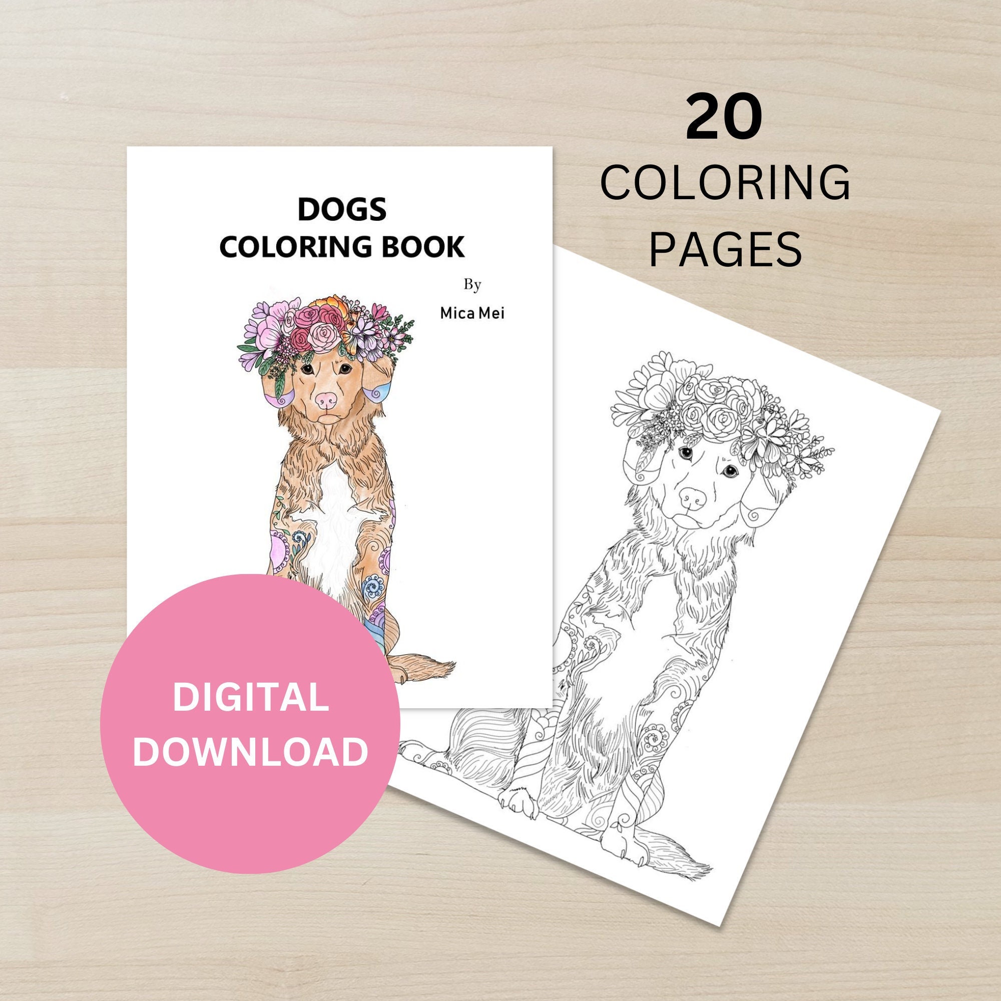 Dogs, Printable Coloring Pages for Adults, Printable Instant Digital ...