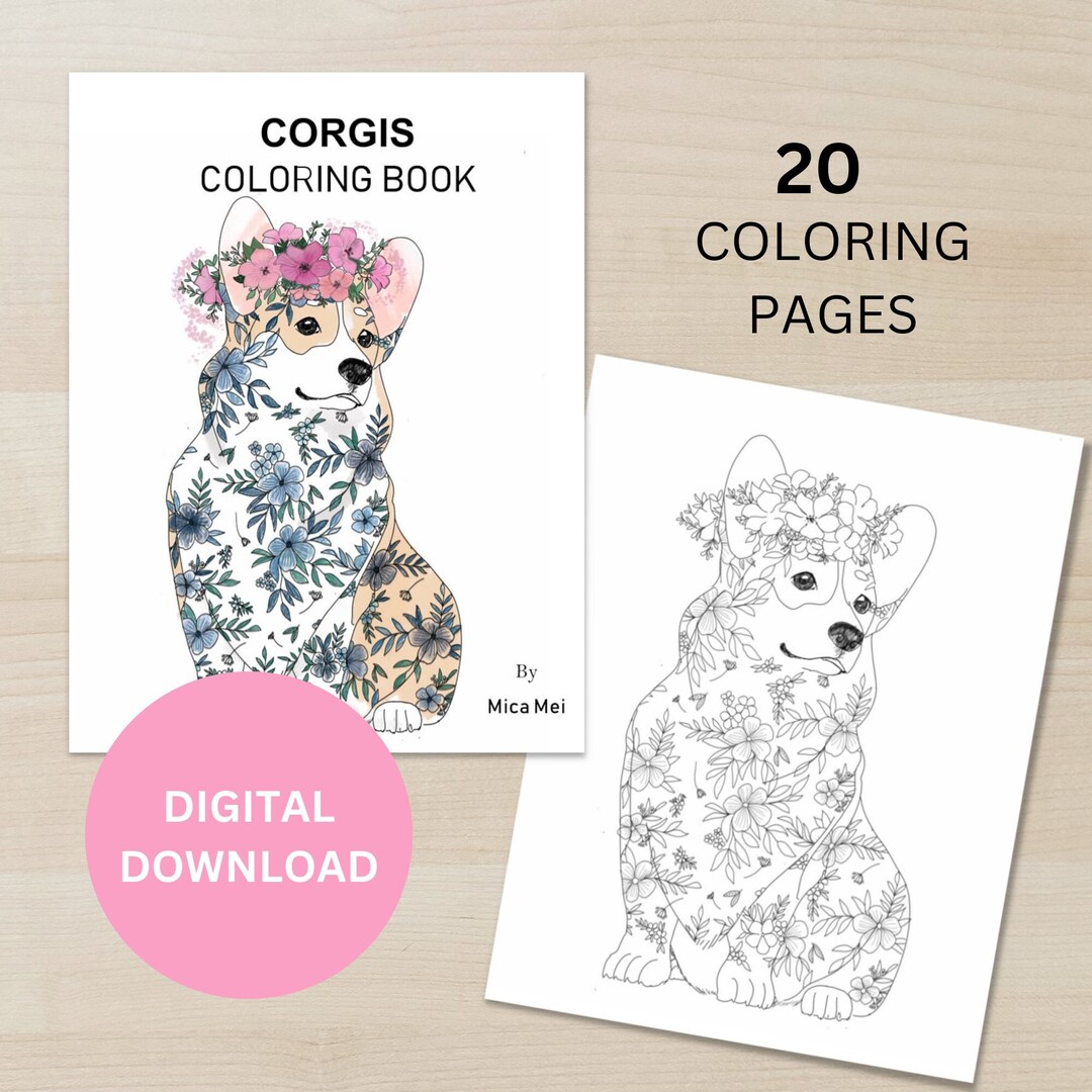 Corgi, Printable Coloring Pages for Adults, Printable Instant Digital ...