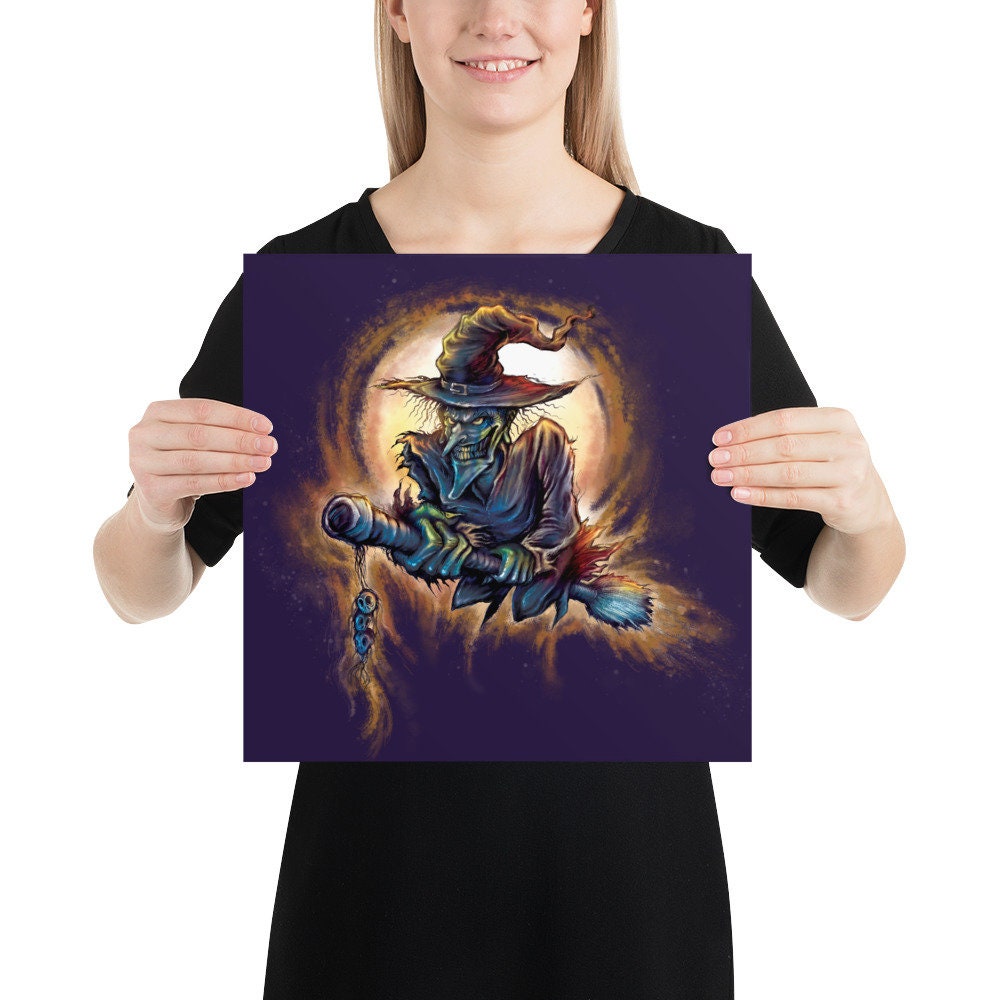 Witch on Broom Cool New Art PRINTS for Halloween. Awesome Halloween Art ...