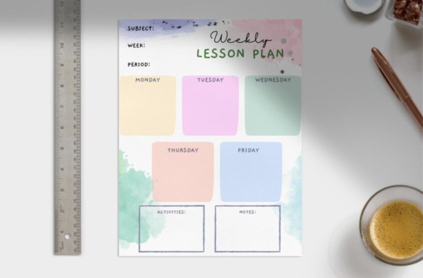 Weekly Lesson Plan Printable, Instant One Time Download, Watercolor ...