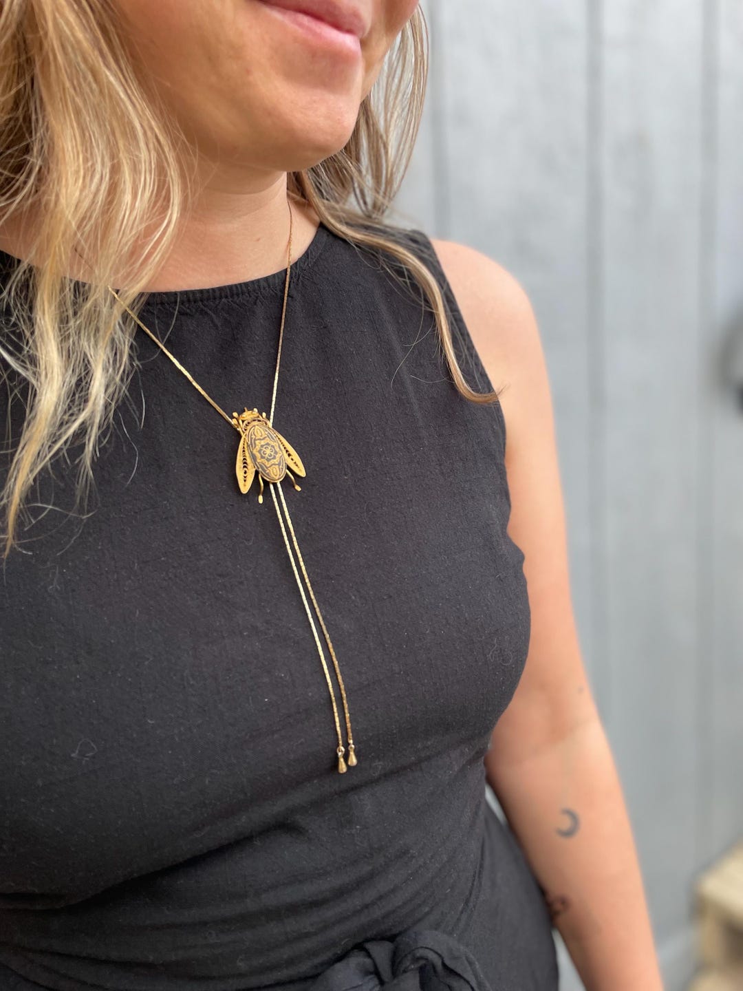 Insect Damascene Brass Lariat Bolo - Etsy