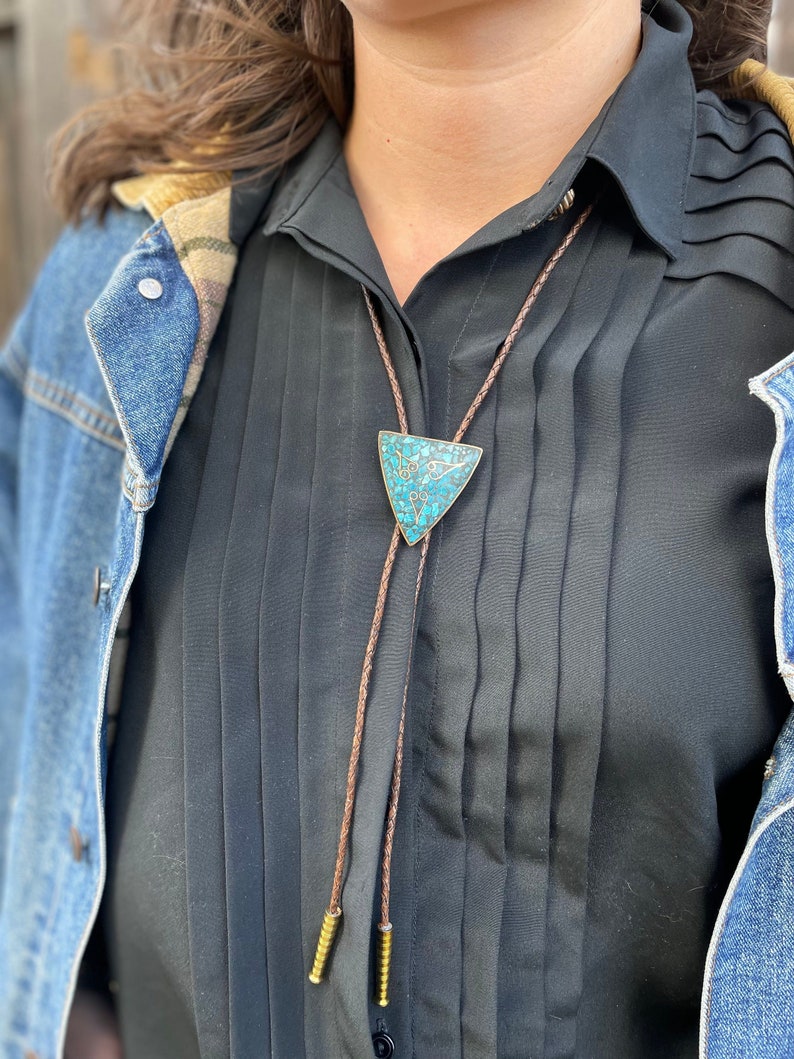 Turquoise Mosaic Inlay Triangle Bolo - Etsy