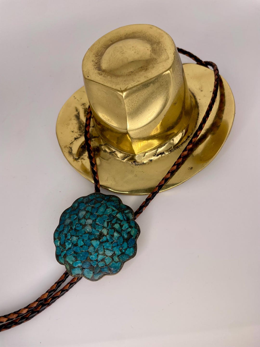 Turquoise Mosaic Inlay Scalloped Circle Bolo - Etsy