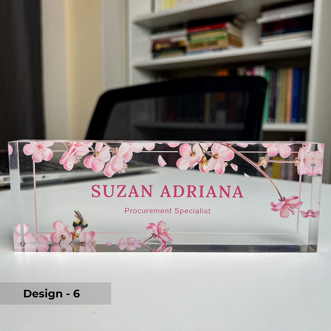 Pink Floral Name Plate, Executive Office Name Sign, Personalized ...