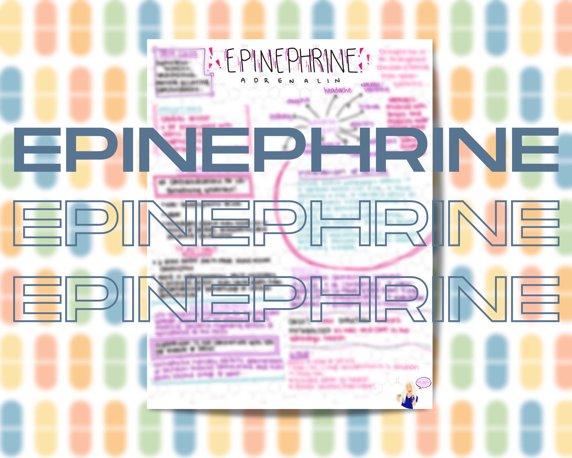 Epinephrine Instant Download Printable Nursing Pharmacology Handwritten ...