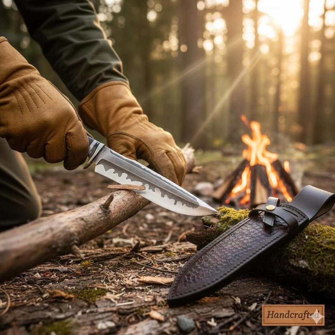 Hand Forged Sawtooth Hunting Knife - Full Tang Survival Bushcraft Tool ...
