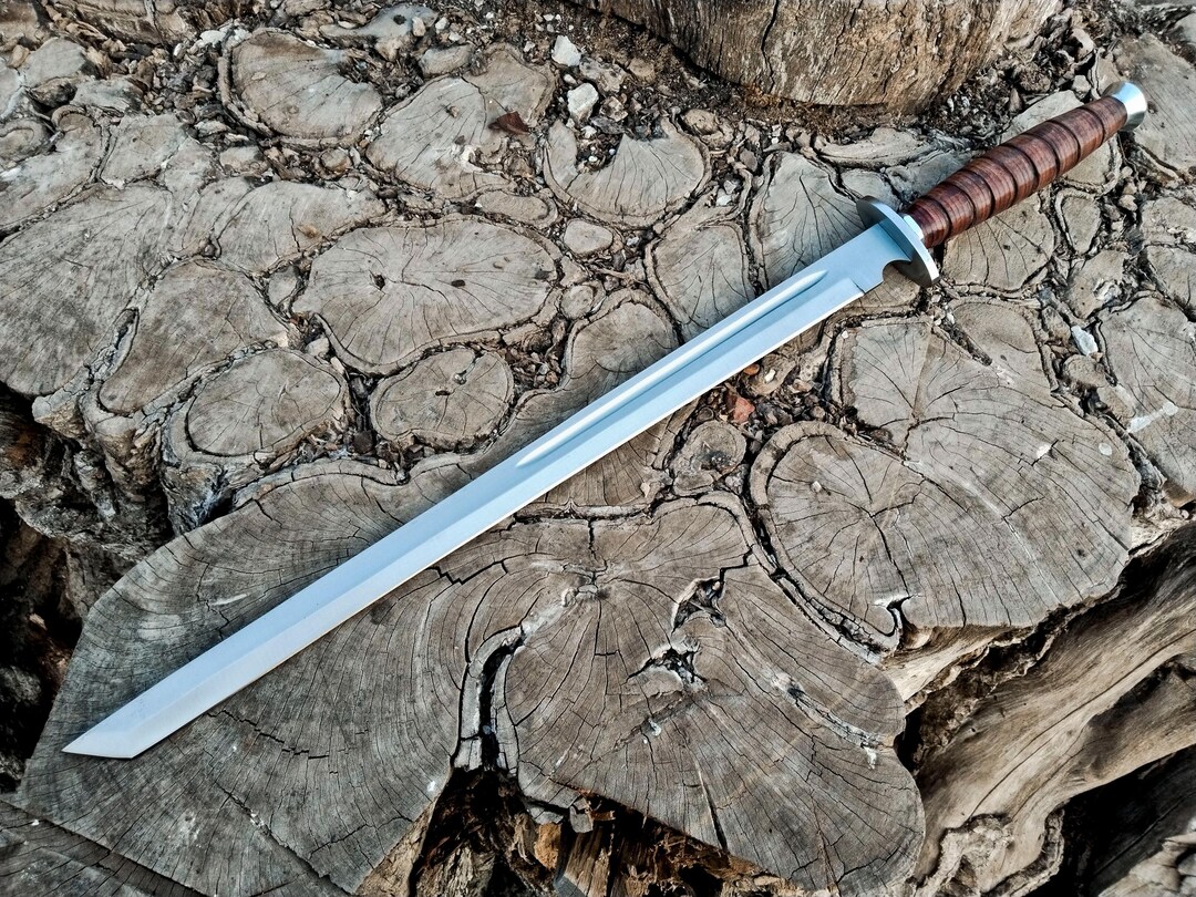 Handmade D2 Steel Sword | 28" Leather Handle Sword, Steel Guard and ...
