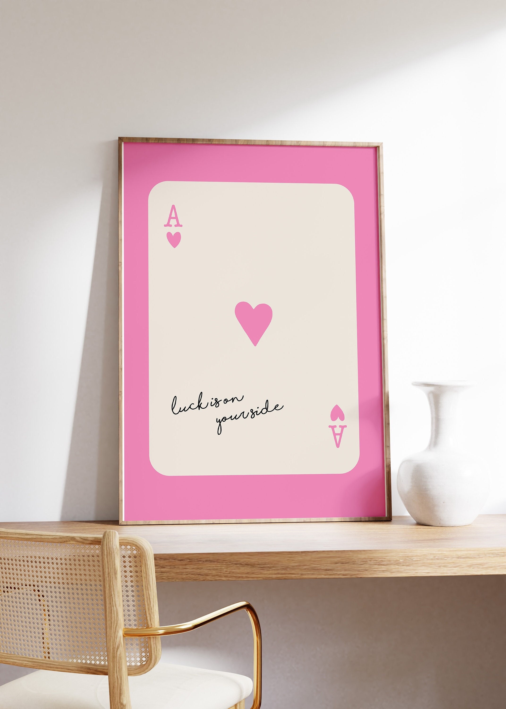 Pink Ace of Heart Print Lucky You Poster Hot Pink Playing - Etsy