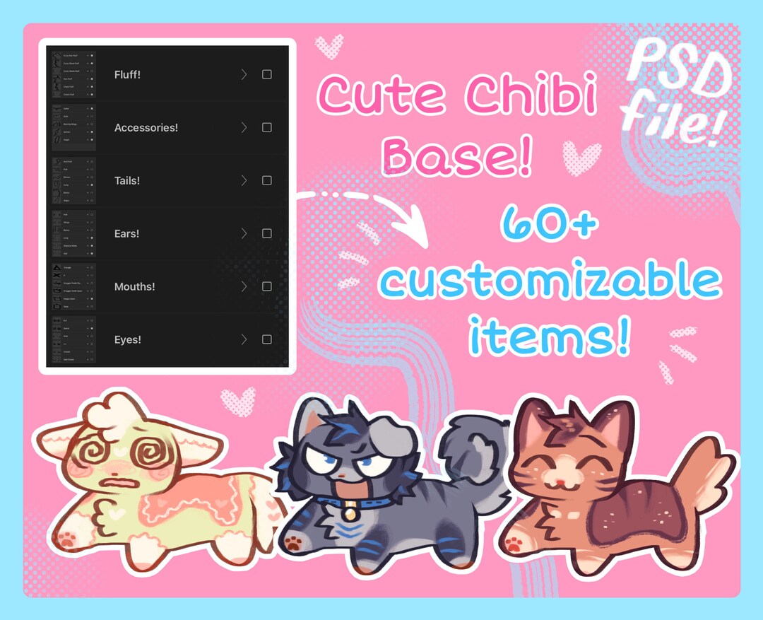 Cute Fursona Chibi Base – 60+ Customizable Parts (PSD) - Etsy