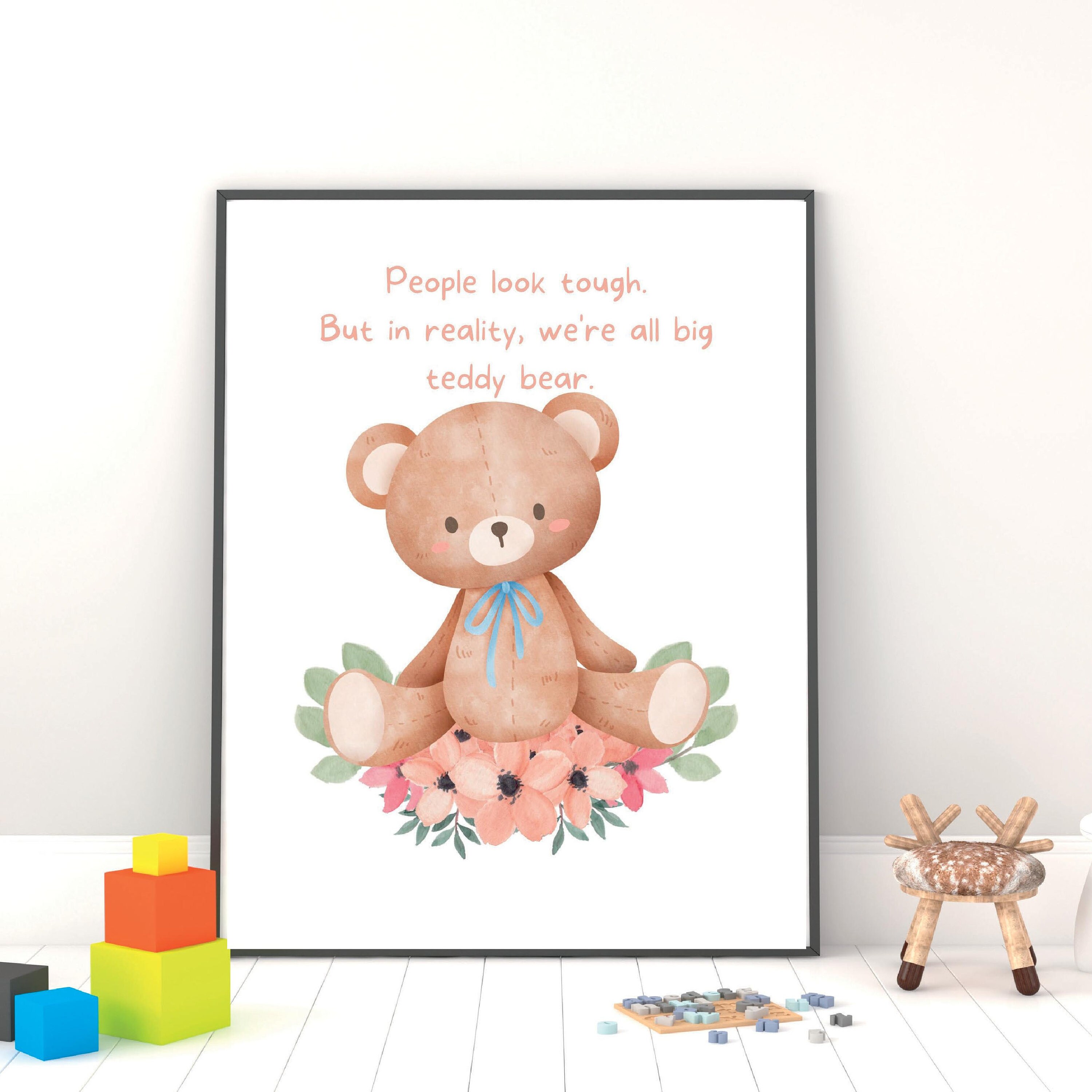 Teddy Bear Wall Art Print Flowers Nursery Art Print Digital - Etsy