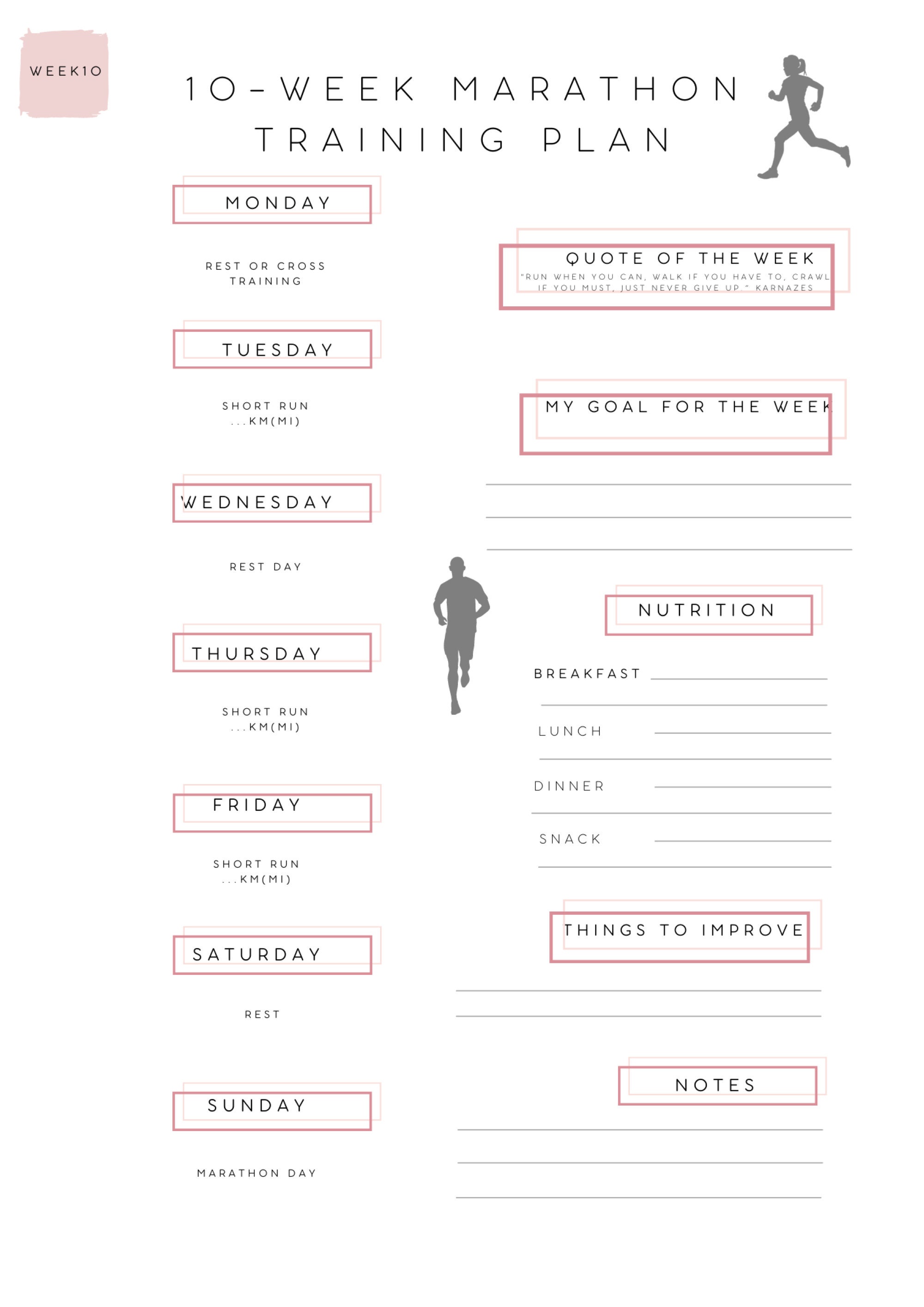 10 & 16 Weeks Marathon Training Plan Bundle - Etsy