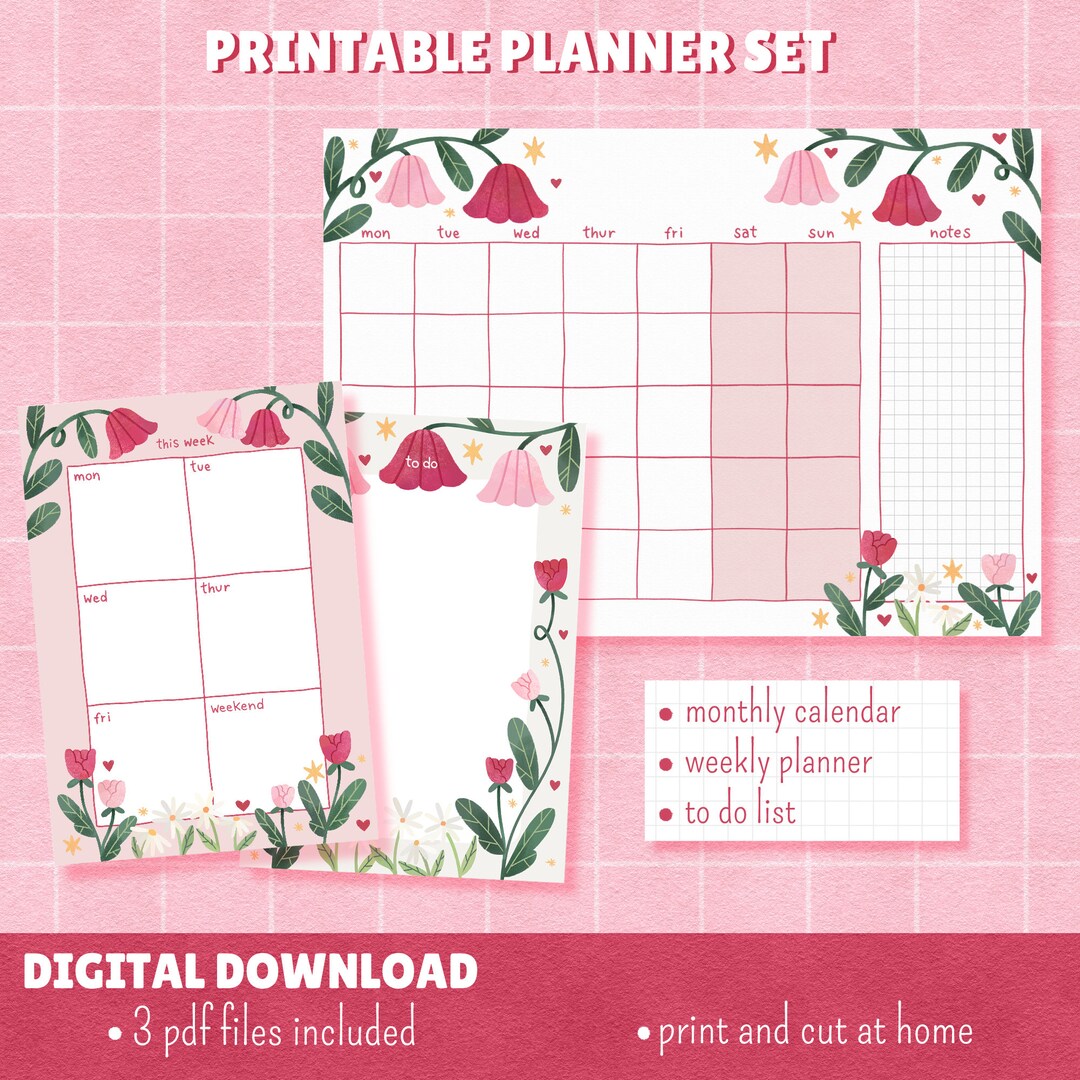 Flower Undated Planner Set Printable Planner Daily Planner, Weekly ...