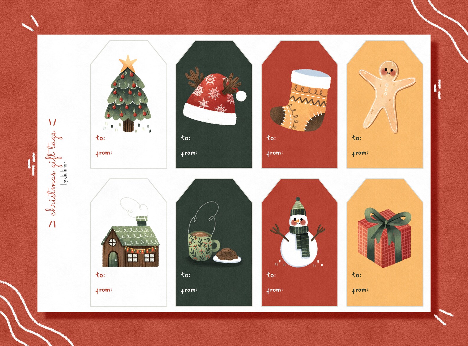 Cozy Gift Tag Set Printable Illustrated Gift Tags Printable Christmas ...