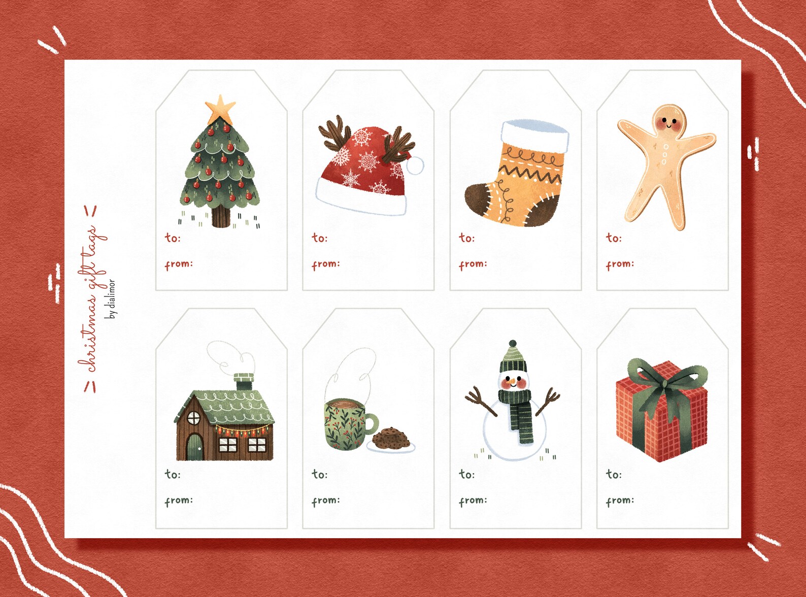 Cozy Gift Tag Set Printable Illustrated Gift Tags Printable Christmas ...