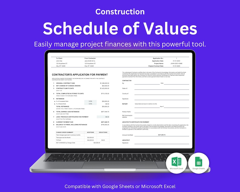 Construction Schedule of Values Template | AIA Style Payment ...