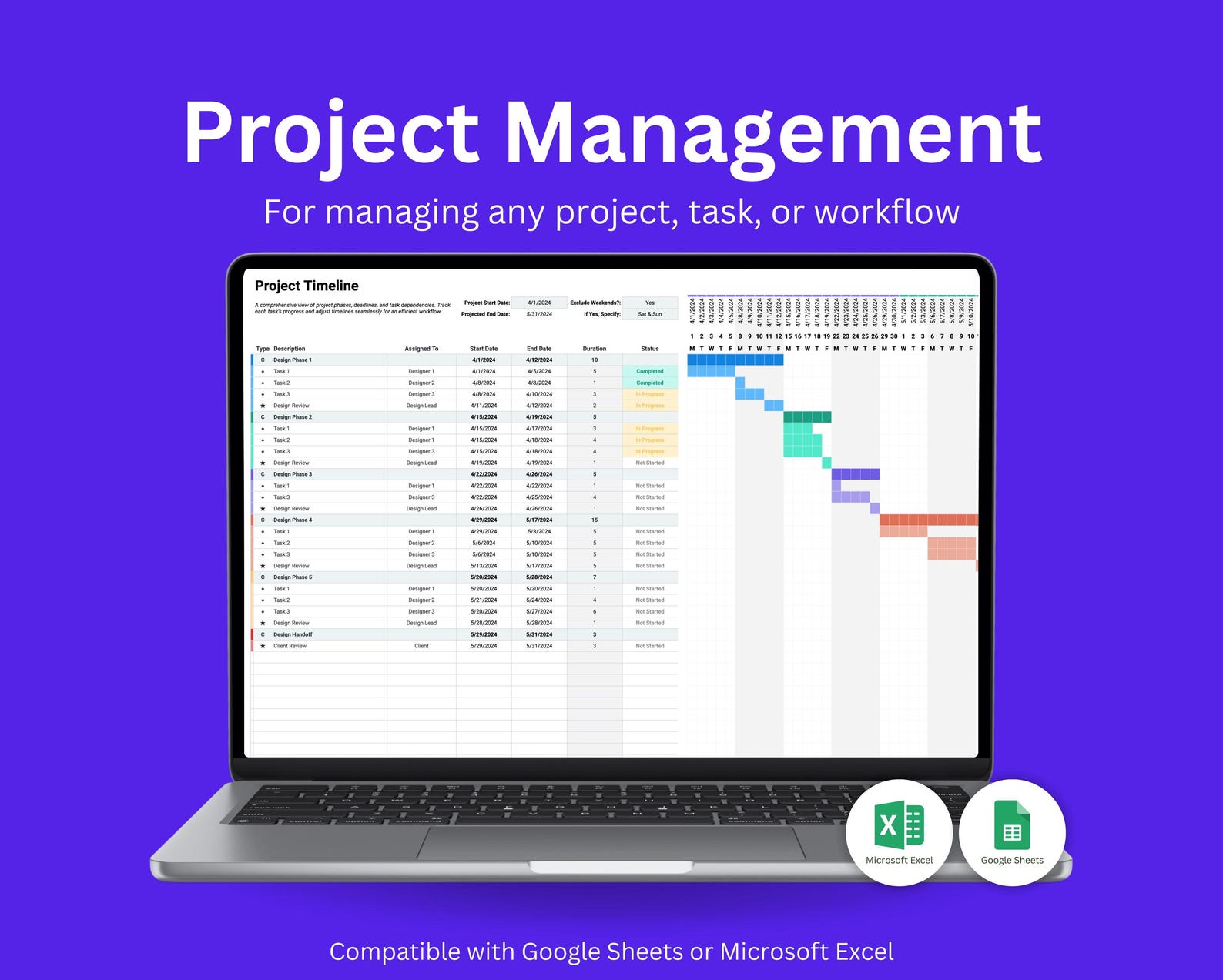 Project Management Template Excel, Project Management Spreadsheet ...