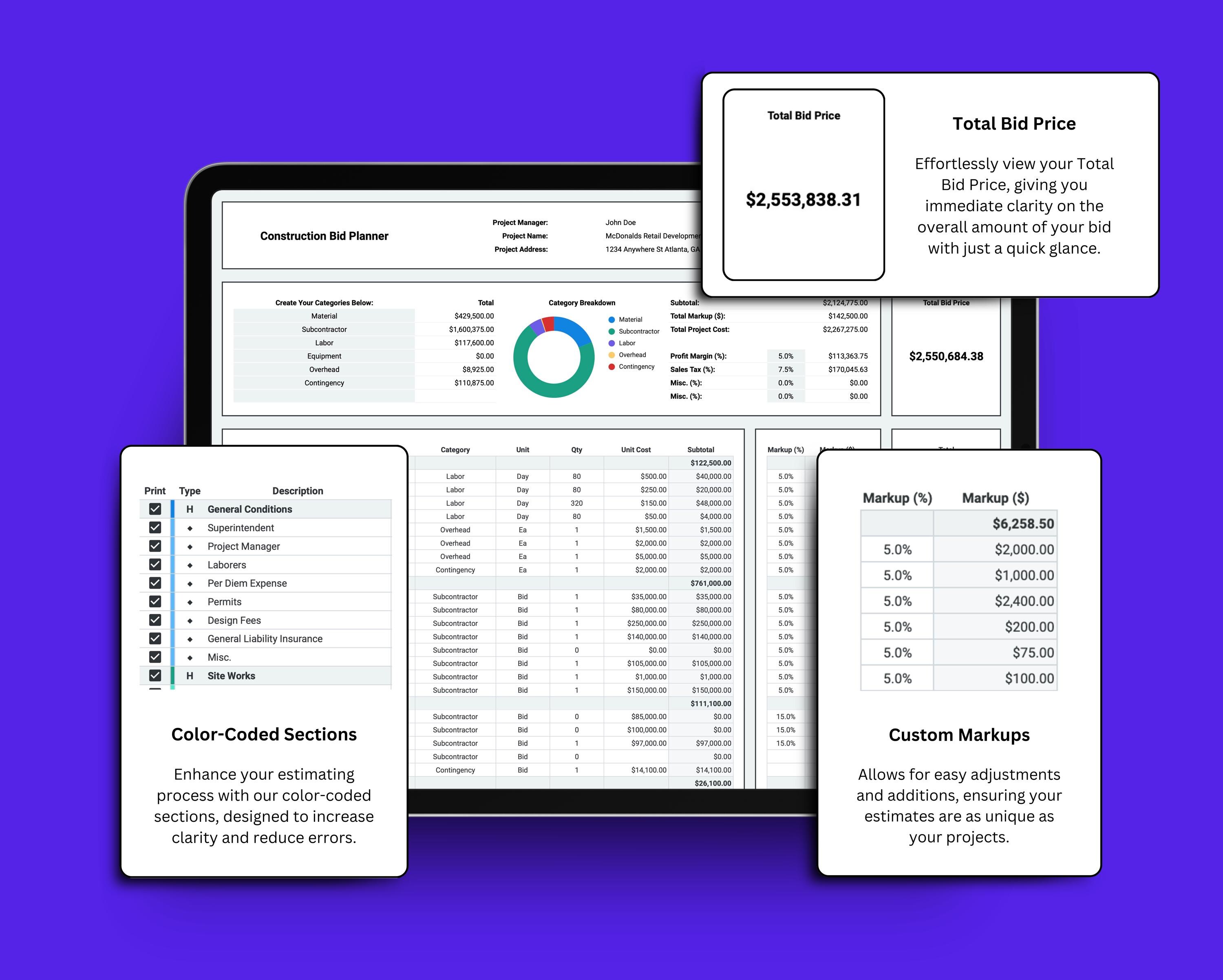 Bid & Estimate Planner, Bidding Template, Estimate Spreadsheet ...