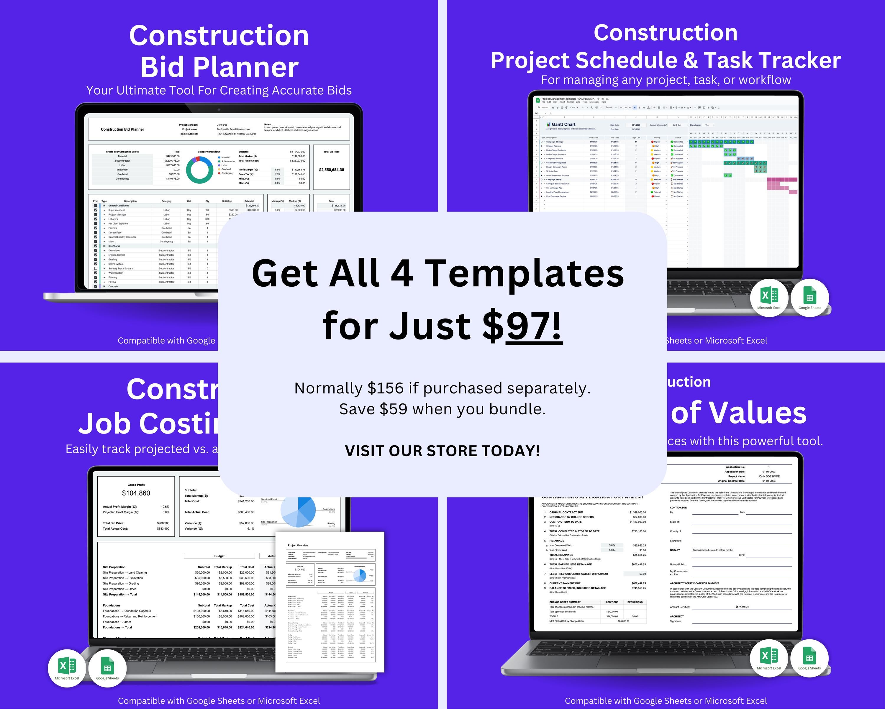 Bid & Estimate Planner, Bidding Template, Estimate Spreadsheet ...