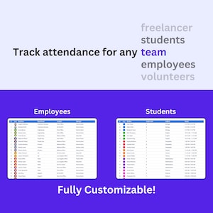 Attendance Tracker Google Sheets Excel | Employee Student Template - Etsy