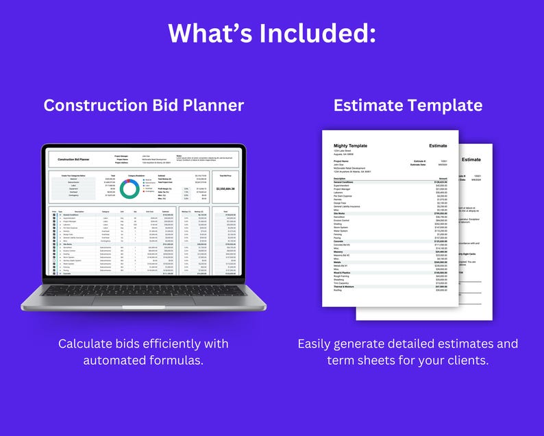 Bid & Estimate Planner, Bidding Template, Estimate Spreadsheet ...