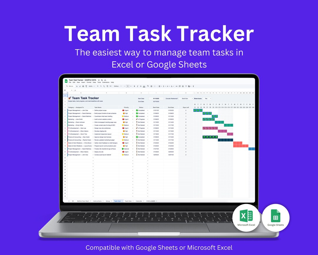 Team Task Tracker Excel: Task Management Spreadsheet - Etsy