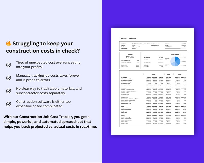 Construction Job Costing Template, Contractor Expense Tracking ...