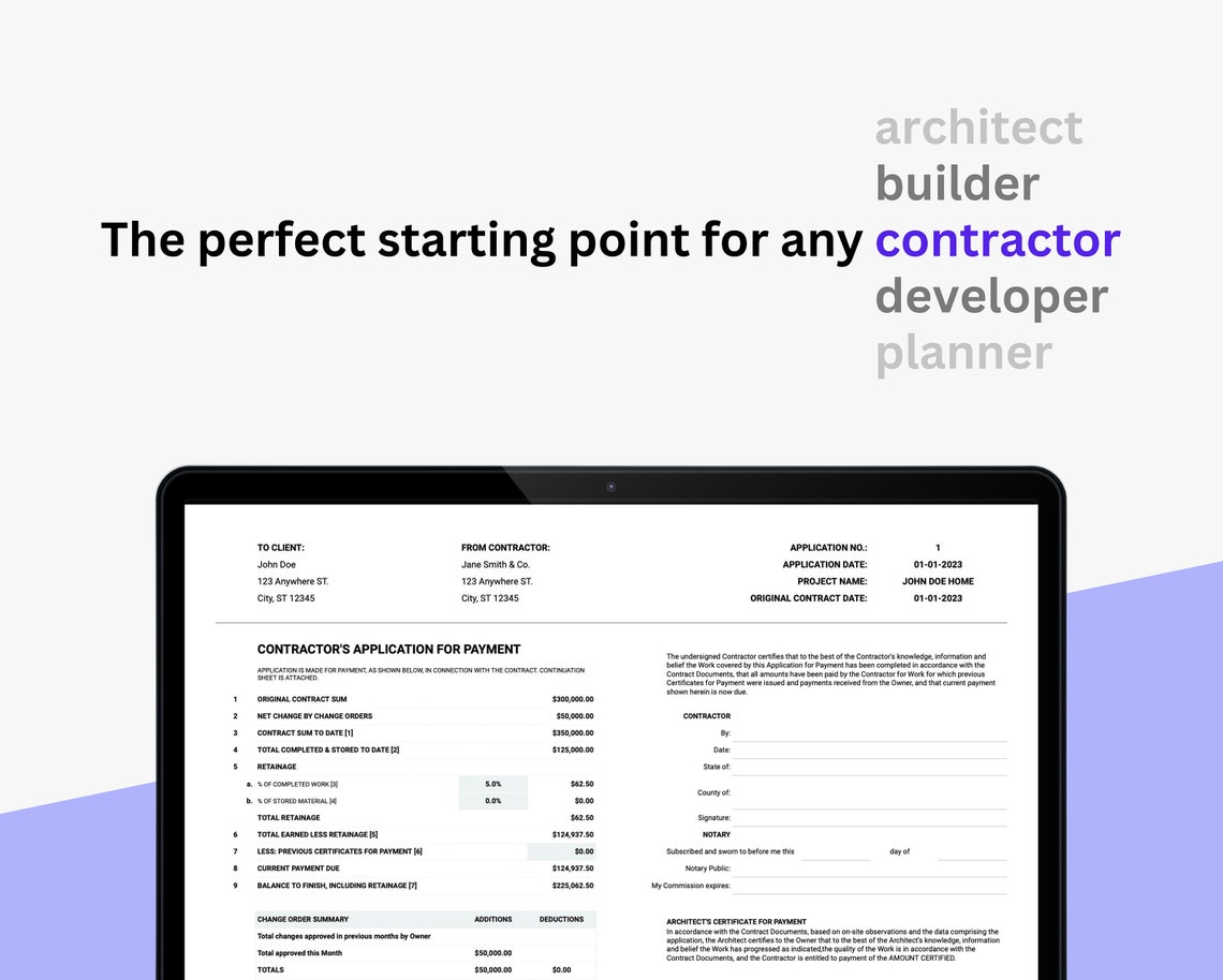 Construction Payment Application, Subcontractor Payment Certificate ...