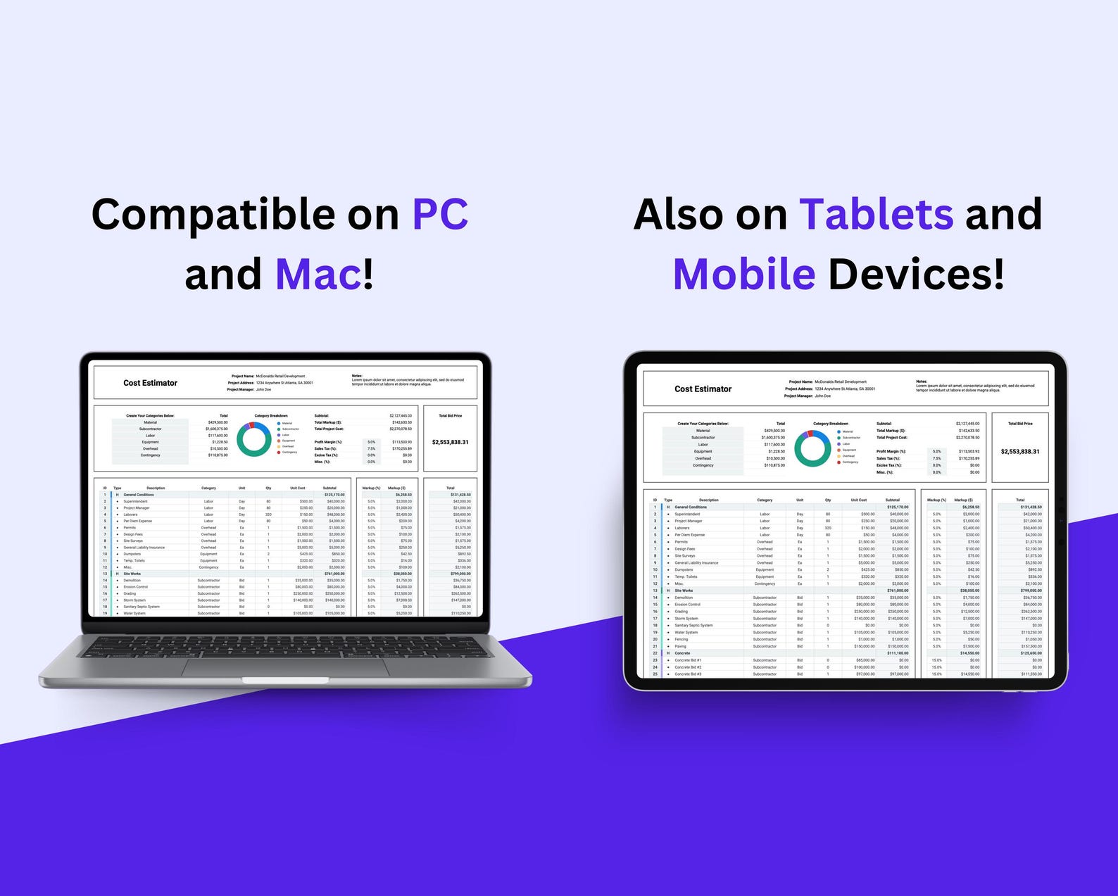 Bid & Estimate Planner, Bidding Template, Estimate Spreadsheet ...