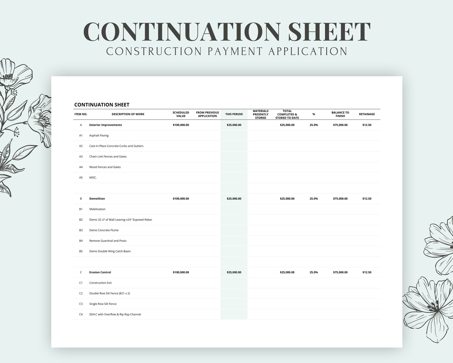 Construction Payment Application Subcontractor Payment - Etsy