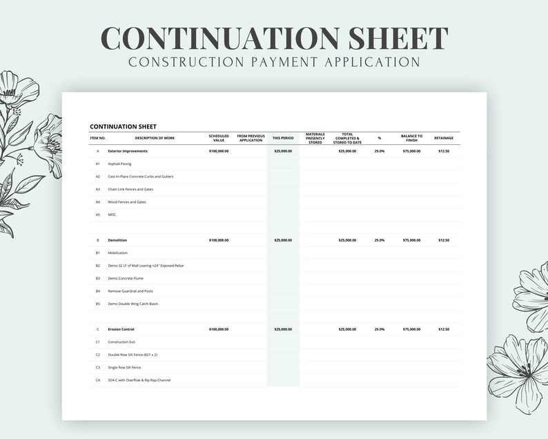 Construction Payment Application Subcontractor Payment - Etsy