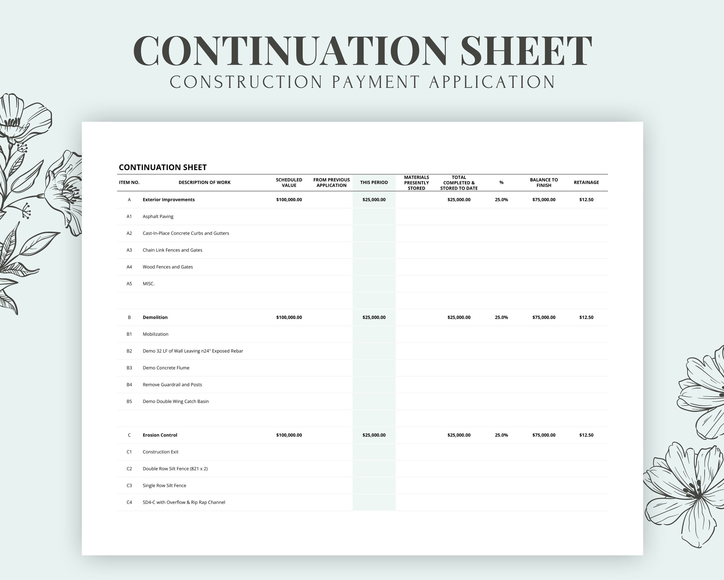 Construction Payment Application Subcontractor Payment - Etsy