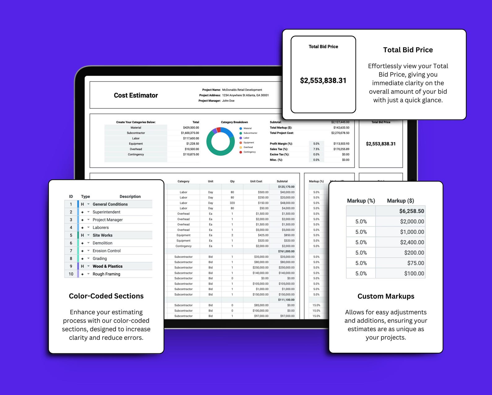 Bid & Estimate Planner, Bidding Template, Estimate Spreadsheet ...