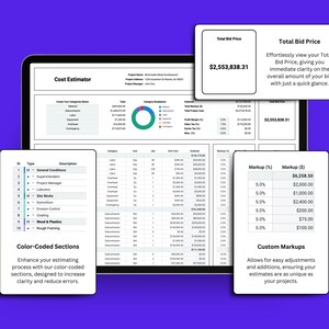 Bid & Estimate Planner, Bidding Template, Estimate Spreadsheet ...